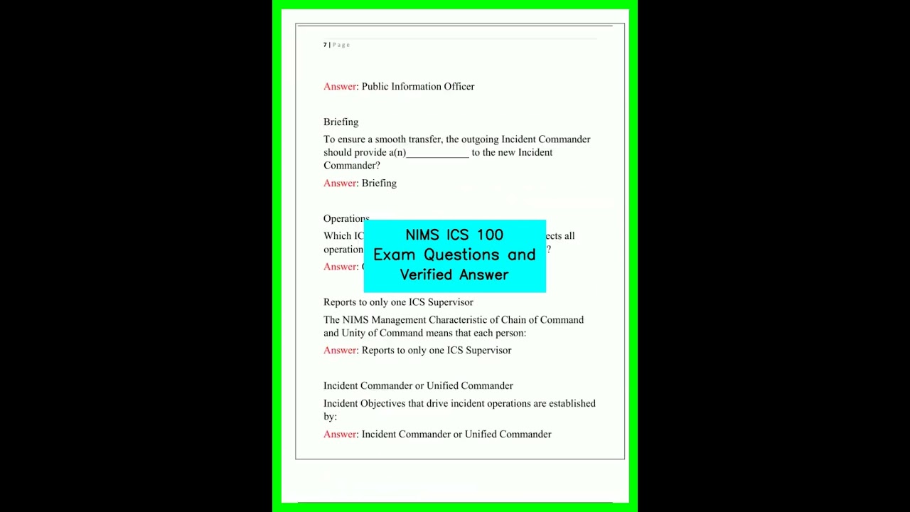 NIMS ICS 100 Exam Questions and Verified Answer video