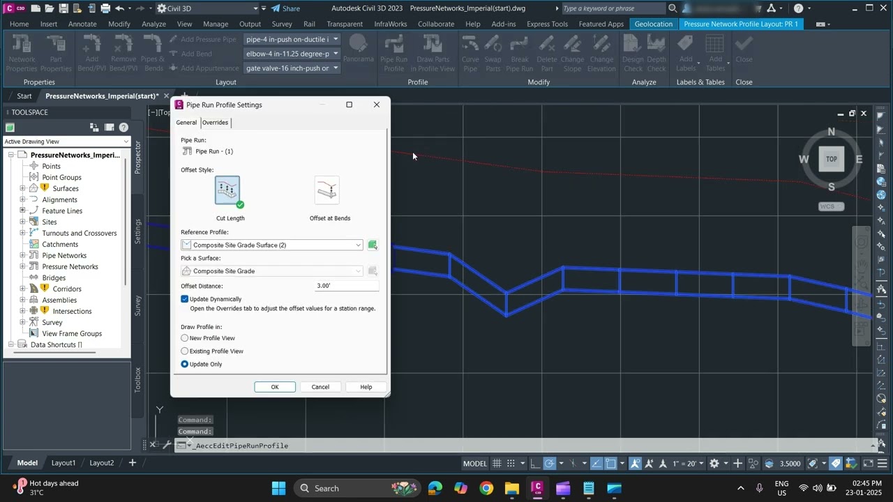 Edit Pressure Network Using Profile layout Tools!