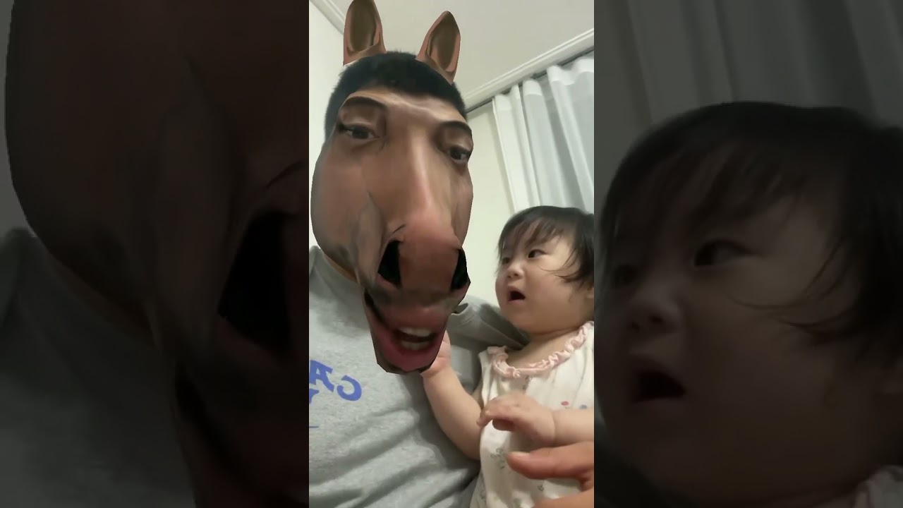Cute baby scared watching horse effect on her dads face🤣🤣 #shorts #viral #status