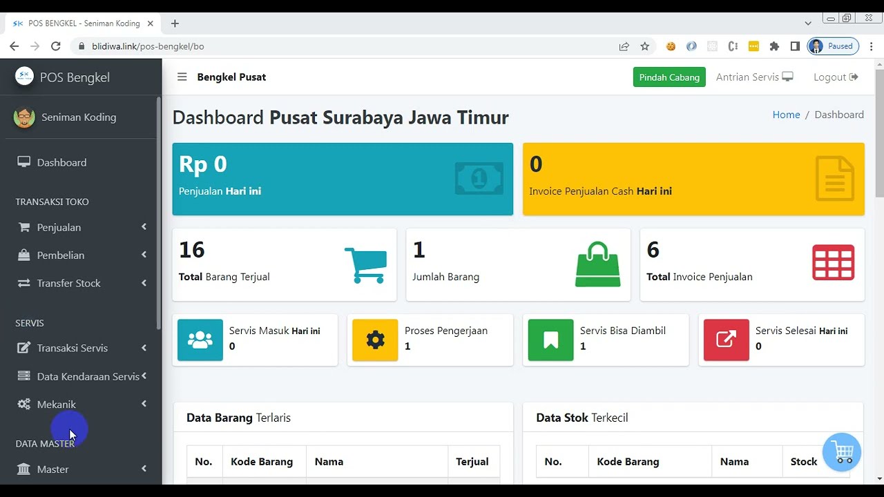 POS BENGKEL Seniman Koding - Program Manajemen Bengkel dan penjualan sparepart Multi Cabang