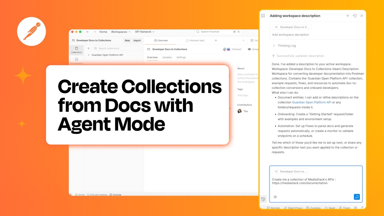Create API Collections from Developer Docs Using Postman Agent Mode