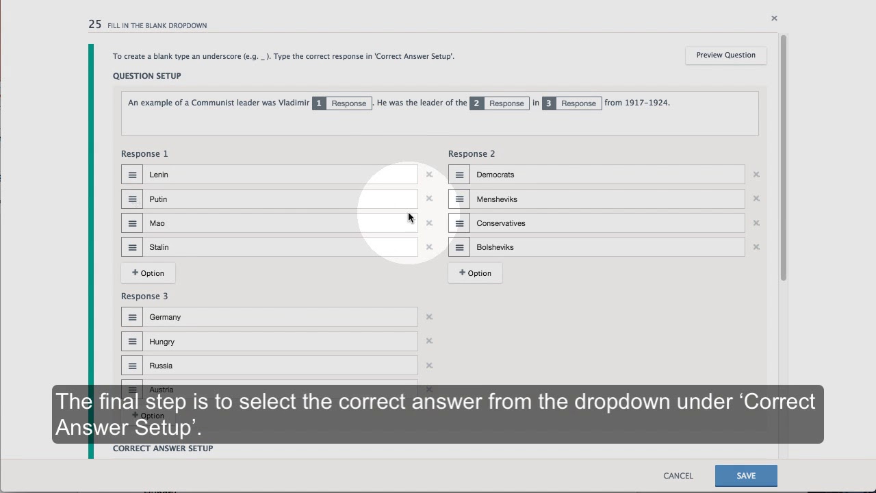 Fill in the Blank - Dropdown Question Setup