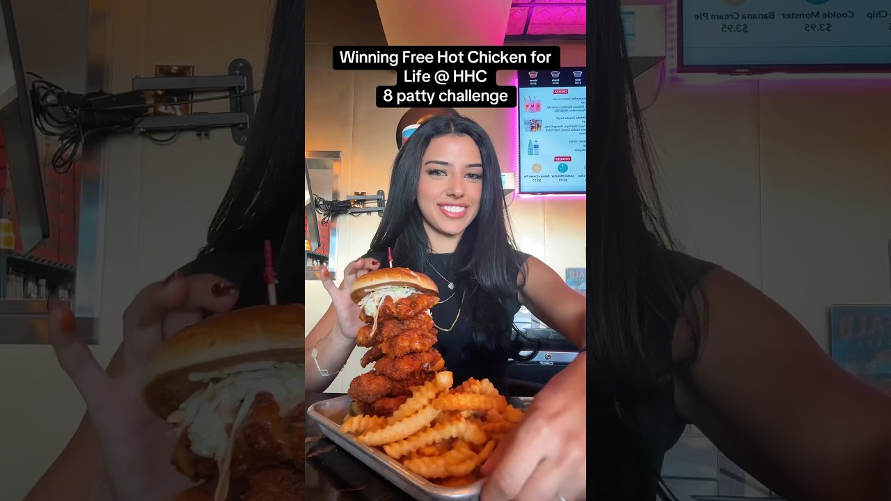 @hhchotchicken free hot chicken for life after this 8 patty challenge #food #shorts #eating