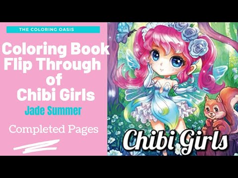Adult Coloring Book Flip Through Chibi Girls | Sample Completed Pages