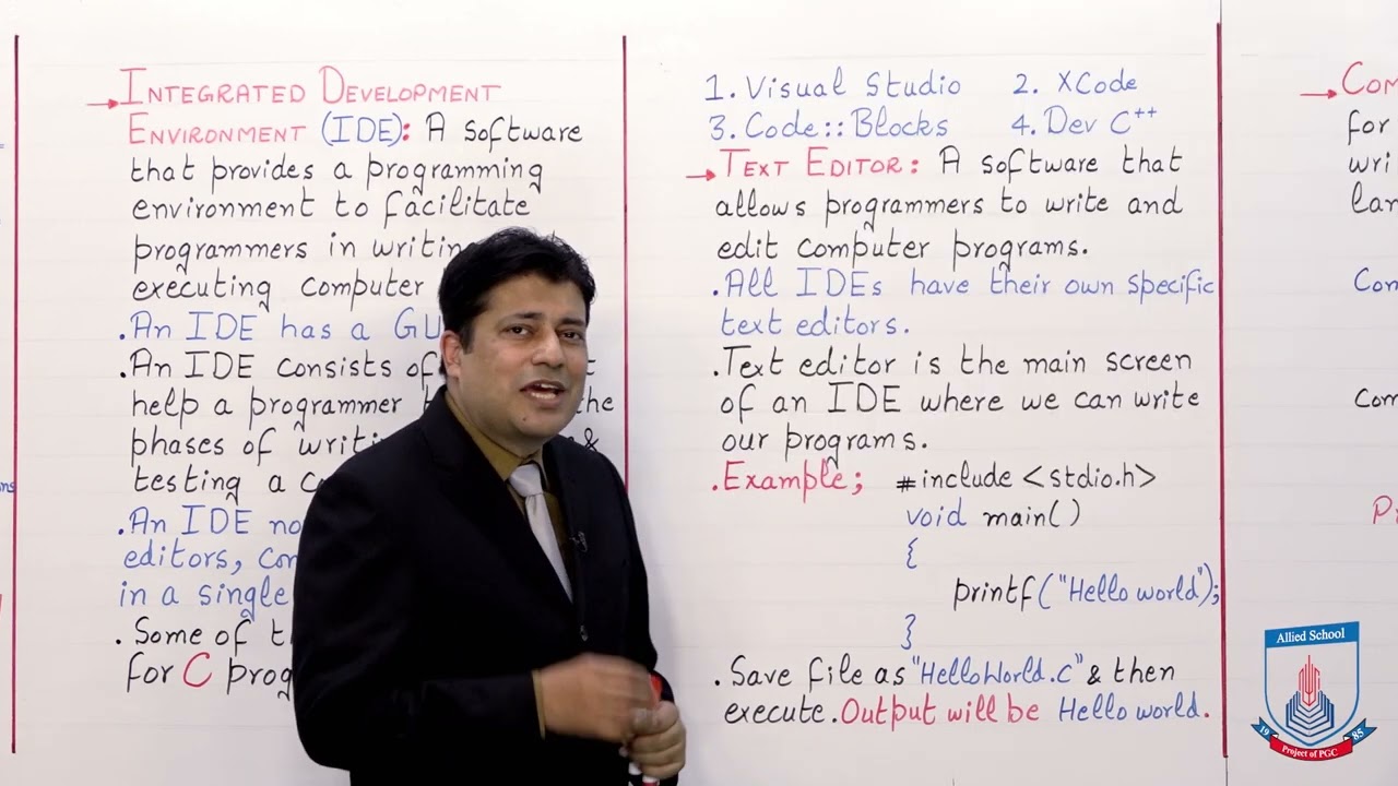 Class 10 - Computer Studies - Chapter 1 - Lecture 1 - IDE, Text Editor & Compiler - Allied Schools