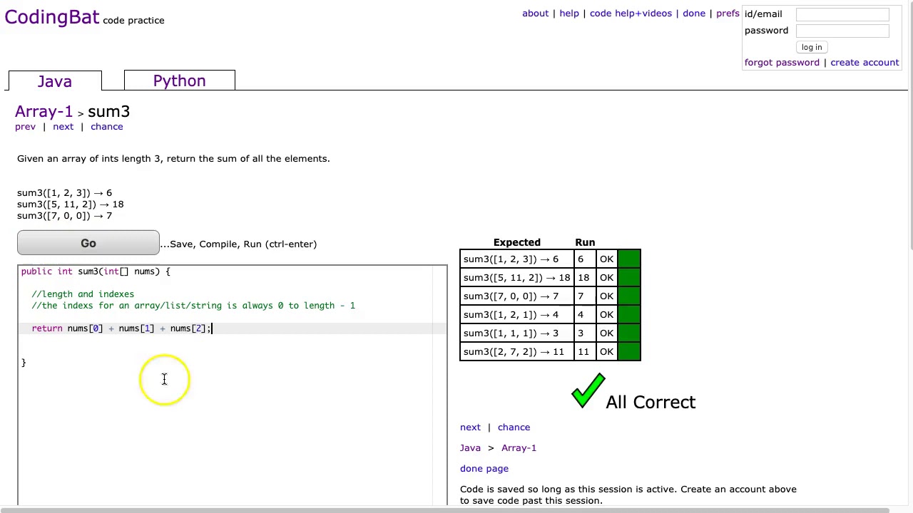 Codingbat - sum3 (Java)