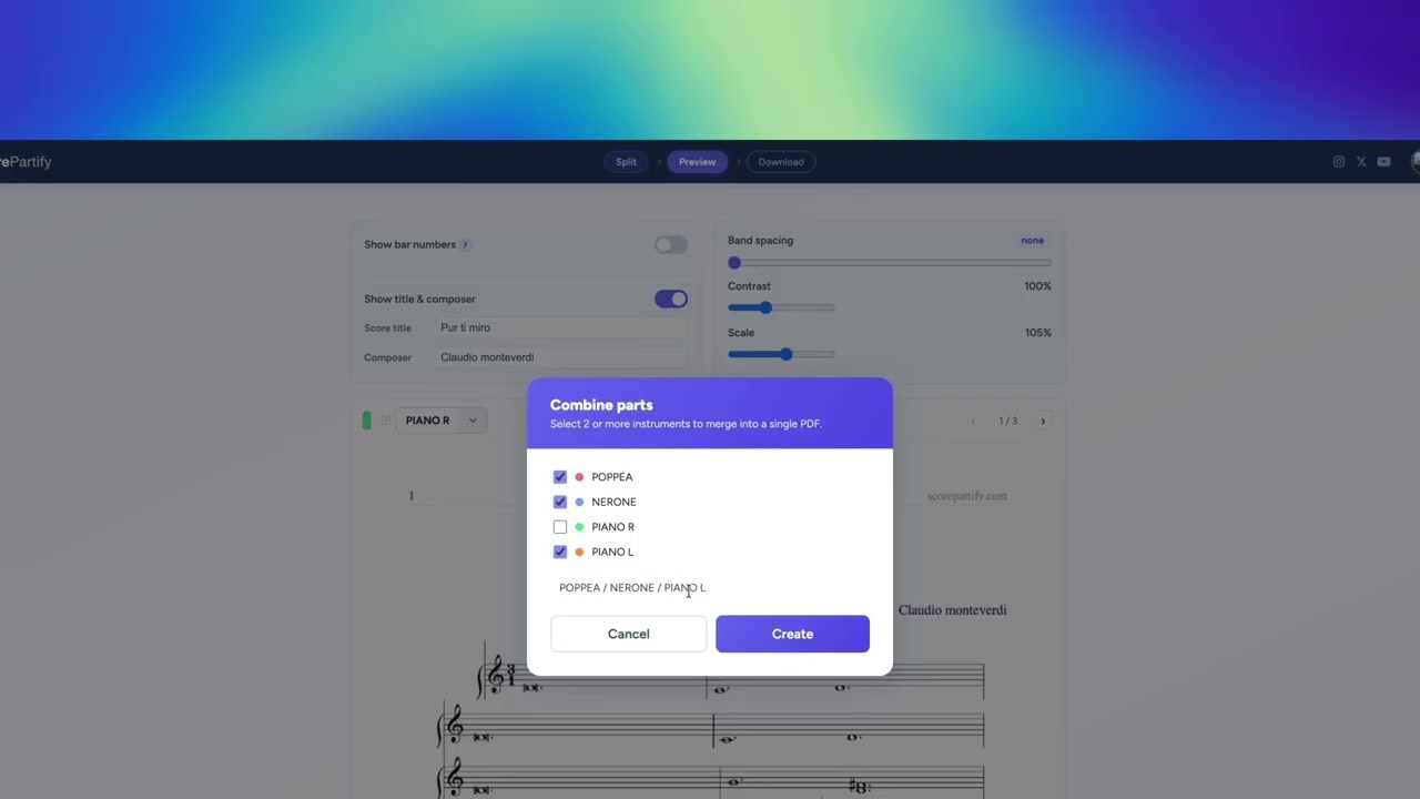 Combine Instruments into One PDF Part — ScorePartify