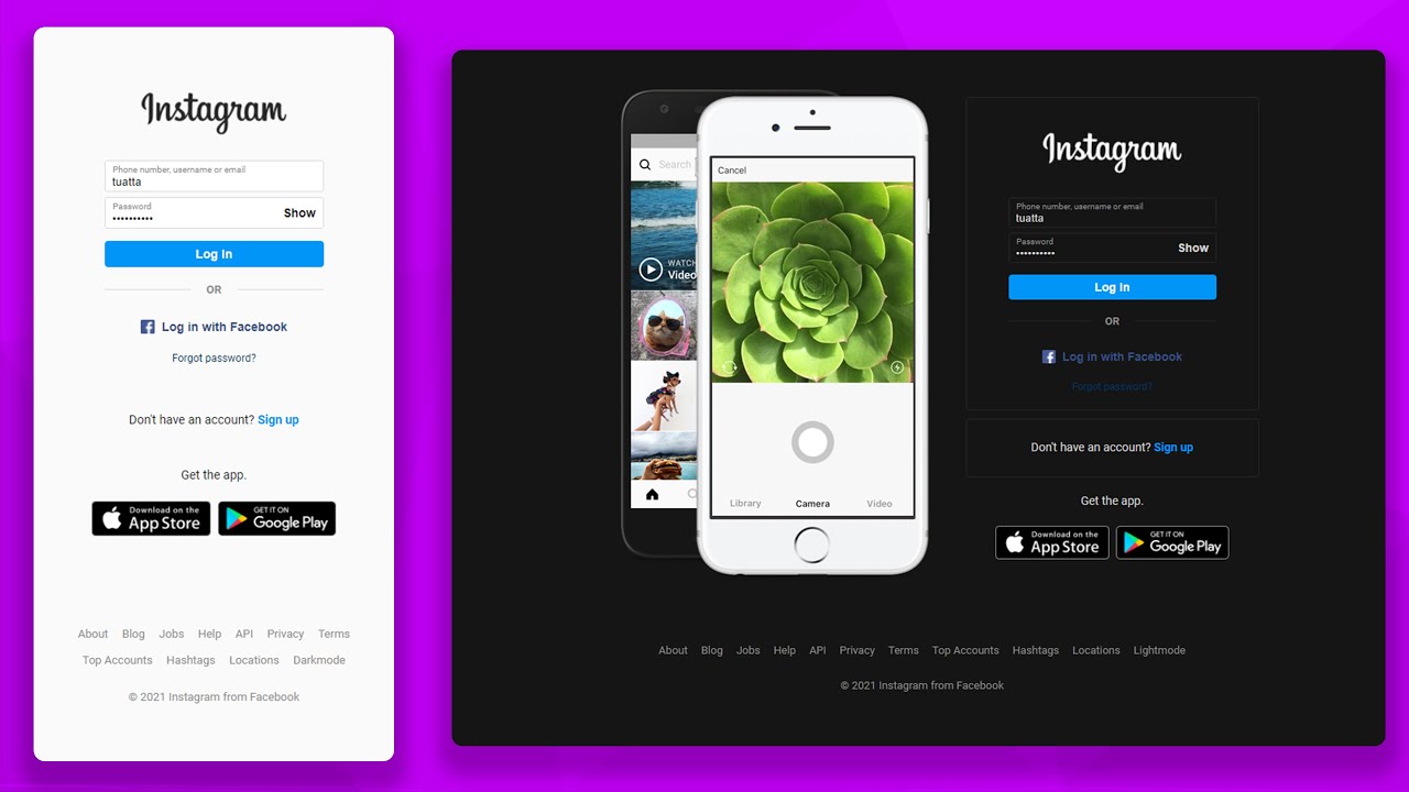 How To Make Instagram Login Page Using HTML CSS JavaScript | Responsive and Darkmode