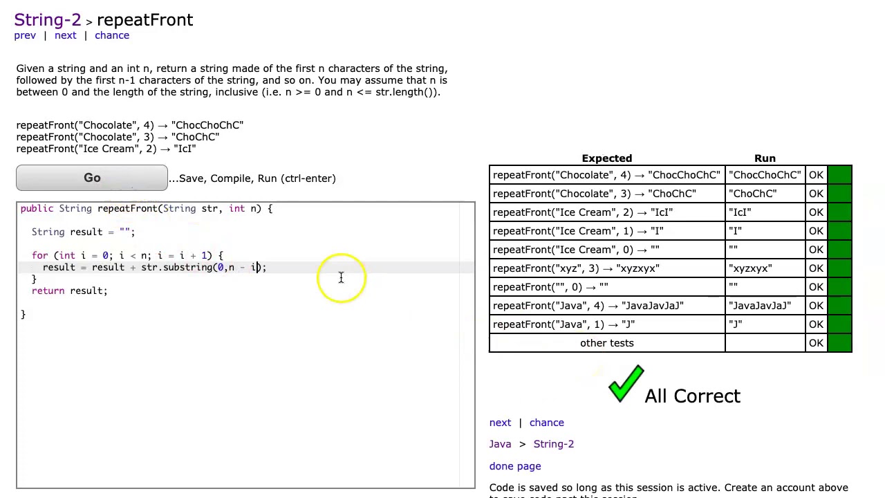 Codingbat - repeatFront (Java)