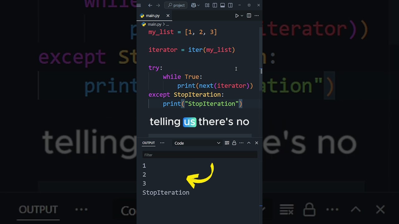 Python Iterators Explained in Seconds! 🚀 next() & StopIteration #python