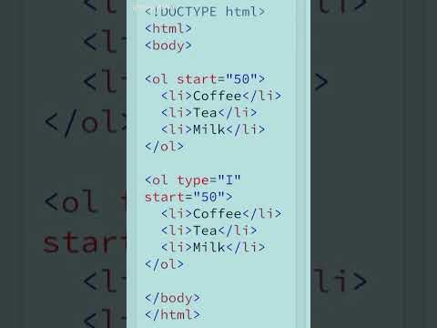 Control List Counting example | html ordered list | start attribute #viral #shorts #shortvideo #html