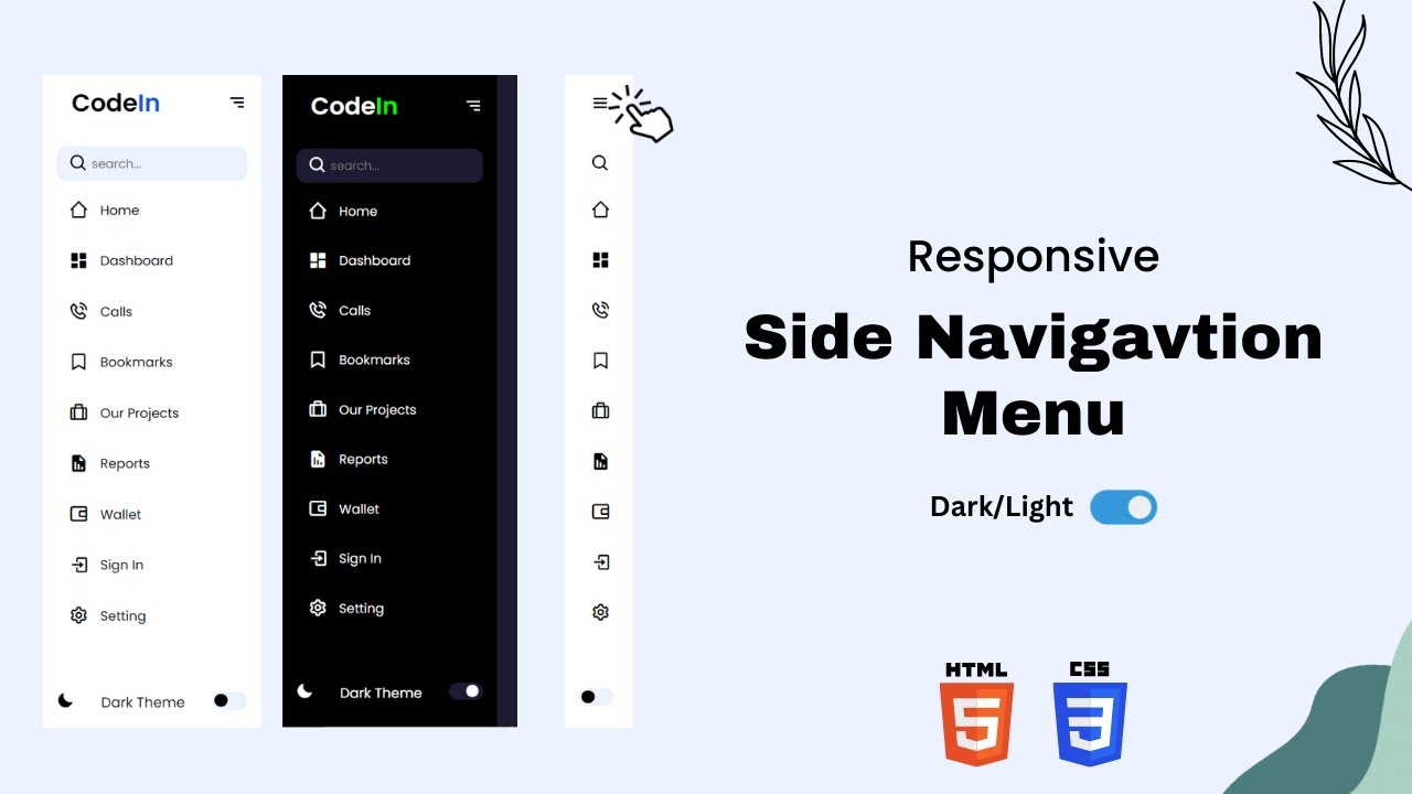 Side Navigation Menu | Sidebar menu | HTML ,CSS, JS | Dark/Light Mode