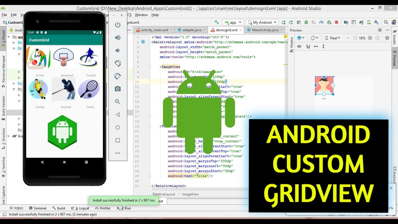 Custom GridView with Images and Text in Android | {How to develop app} | Android Tutorials
