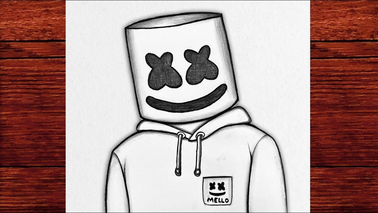 How to Draw DJ Marshmello Step by Step 🔥 Easy Cute Marshmello Pencil Drawing Tutorial