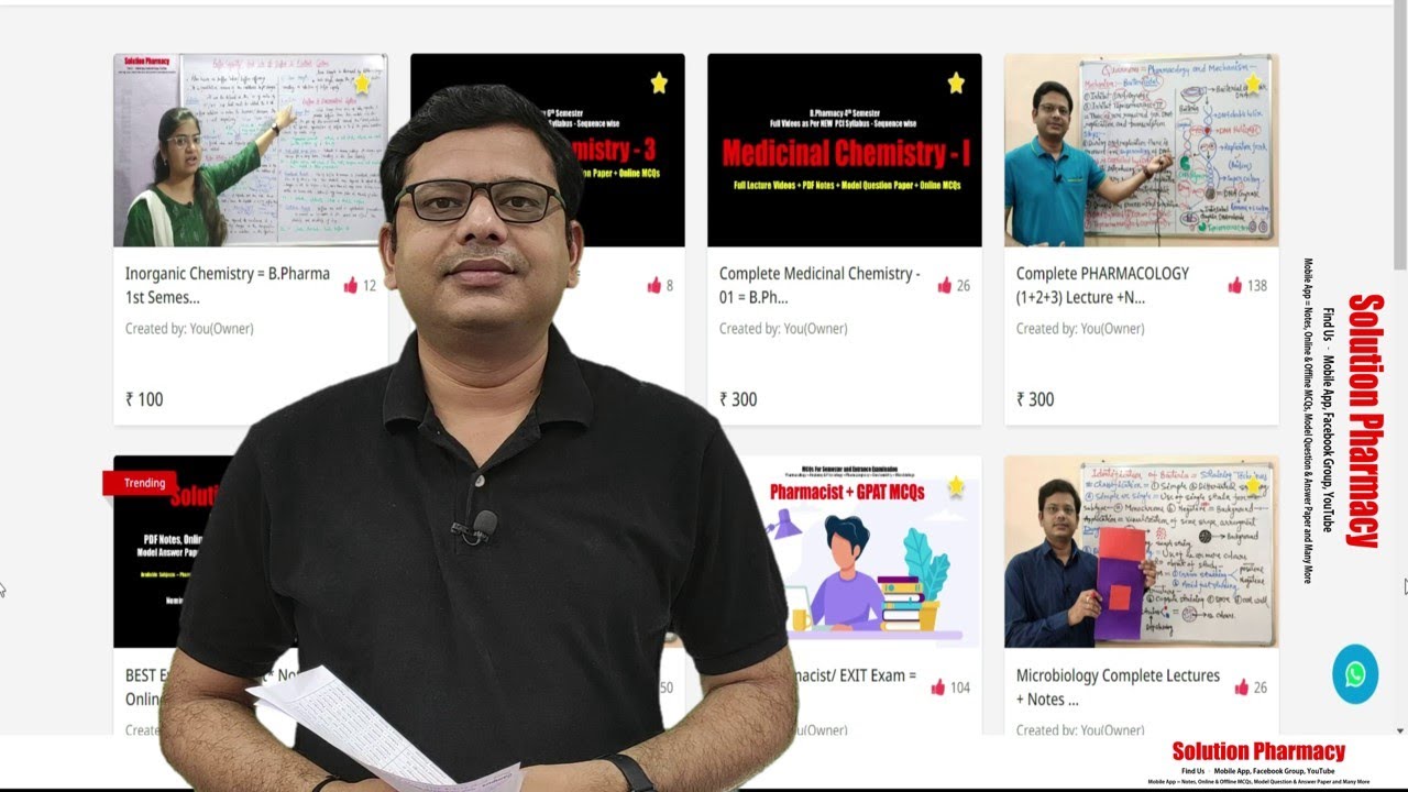 Pharmacy Study Materials at 01 Place | B.Pharmacy PDF Notes + Videos + Online MCQs | Pharmacy Notes