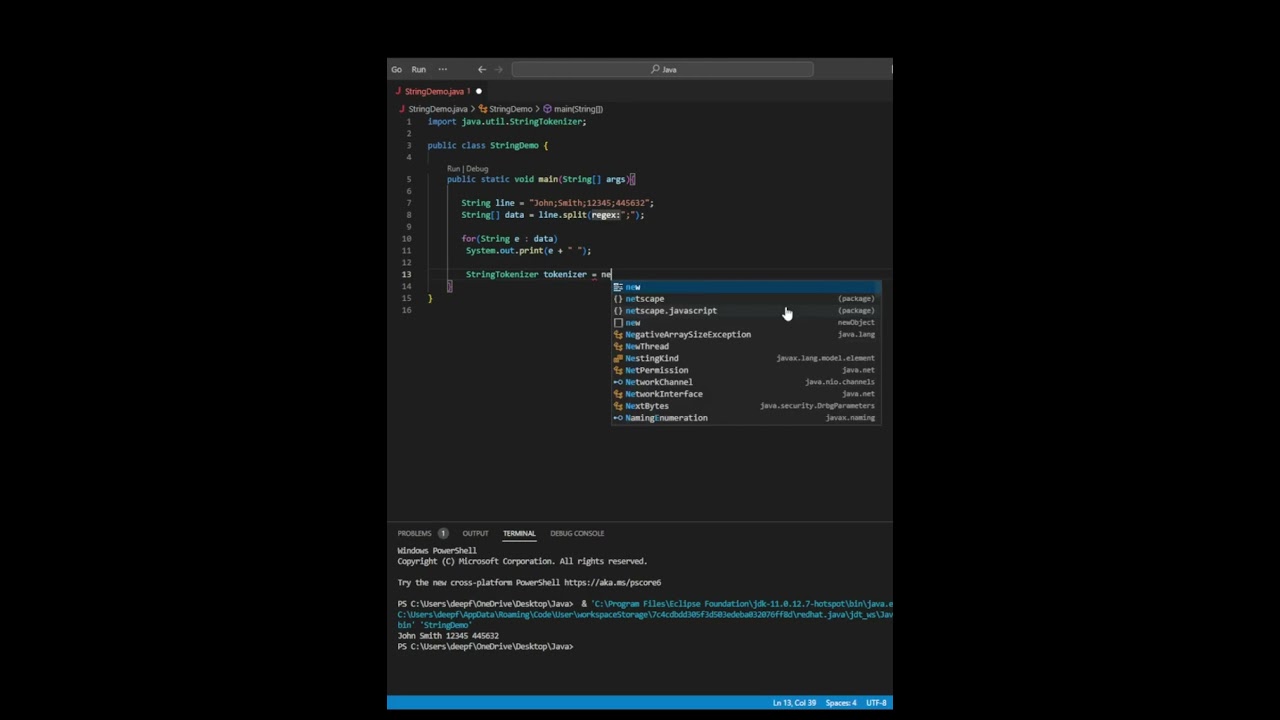 Java: Strings Part 2 - Split Method and StringTokenizer