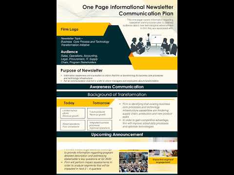 One Page Informational Newsletter Communication Plan Presentation Report Infographic Ppt Pdf Documen