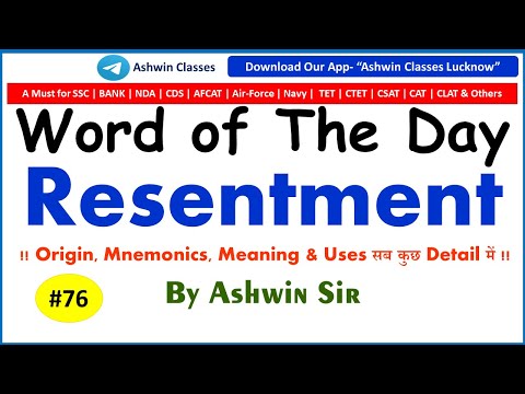 #76 Noun "Resentment" | Synonyms | Antonyms | Examples | Word of The Day- 76 | Ashwin Sir