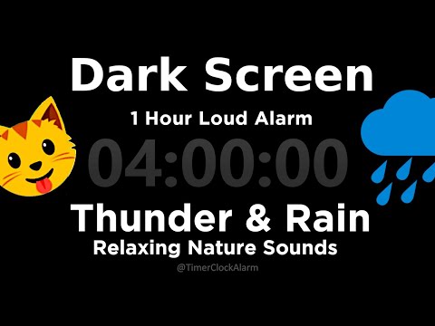 Black Screen 4 Hour Timer + 1 Hour Alarm ⛈ Thunder and Rain ☂ For Sleep