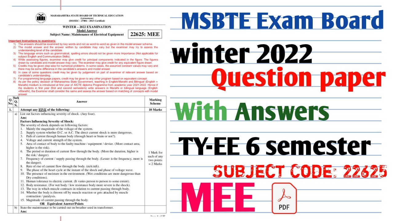 22625 winter 2022 model answer | TY-EE 6 semester MEE question paper with answer MSBTE Board