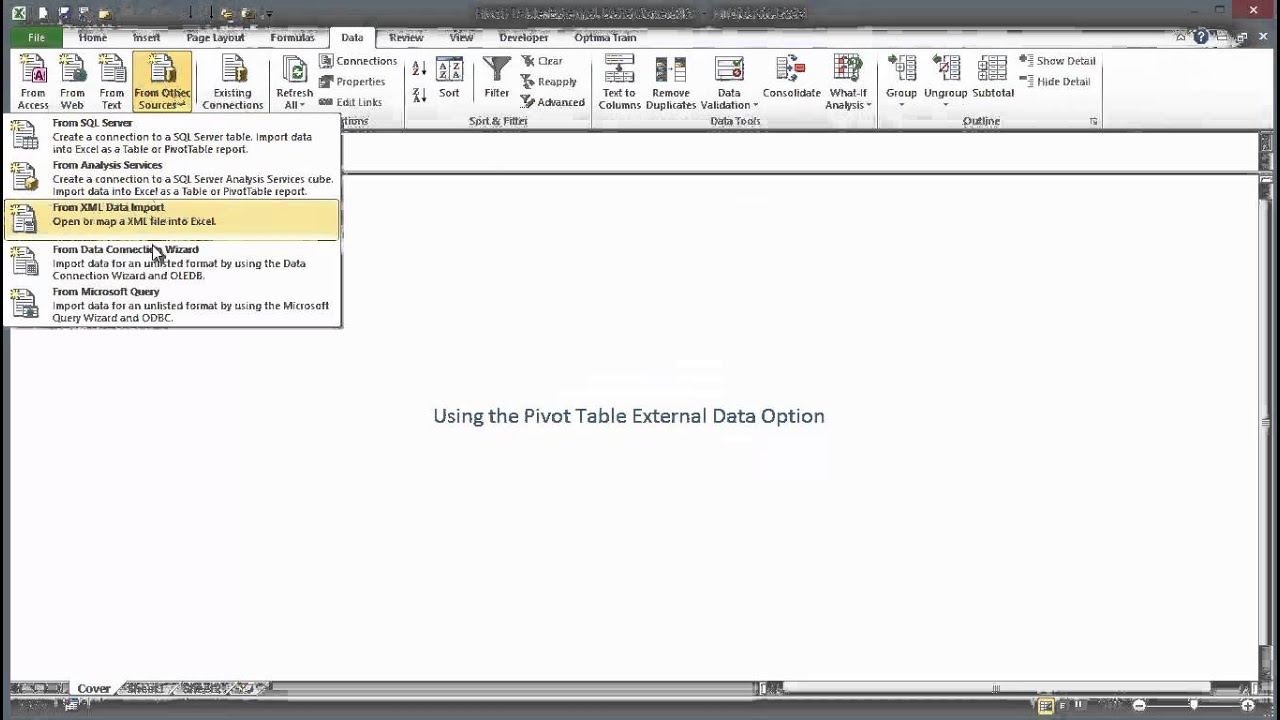 Using the Pivot Table External Data Option