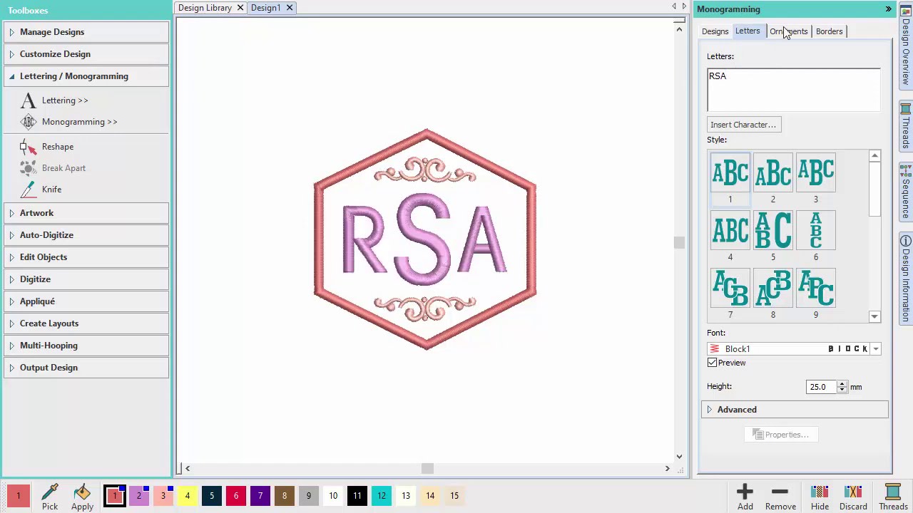 Monogramming Tool in Hatch Embroidery