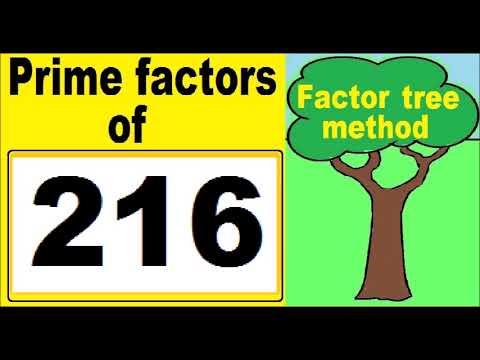 Prime factors of 216. Prime factors decomposition of 216. Factor tree method.