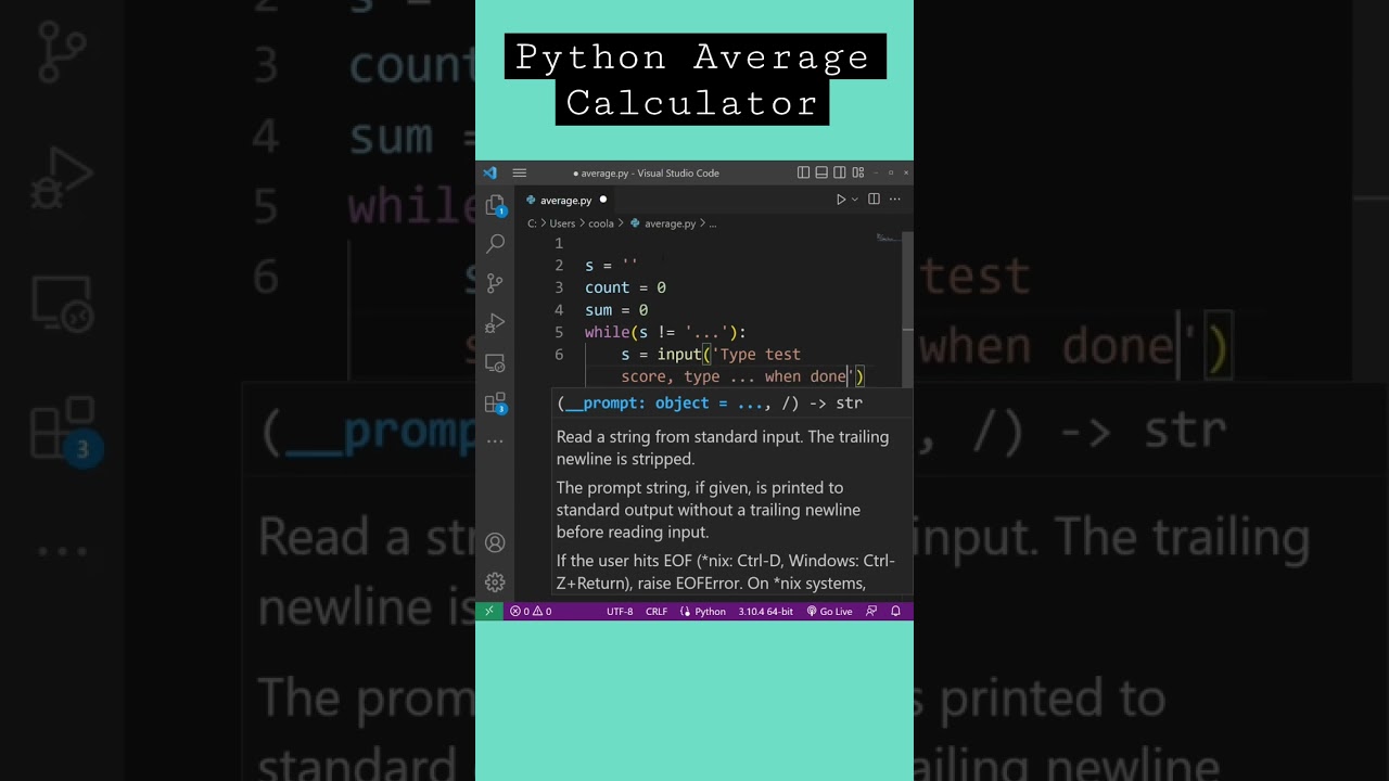 EASY Average Calculator 🐍💻#python #programming #shorts