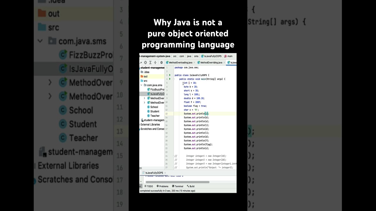 Why Java is not a pure object oriented programming language?