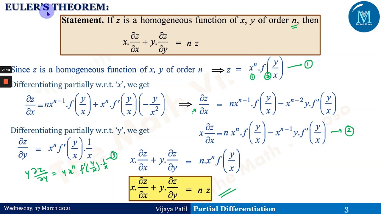 Partial Differentiation | Euler’s theorem on Homogeneous function