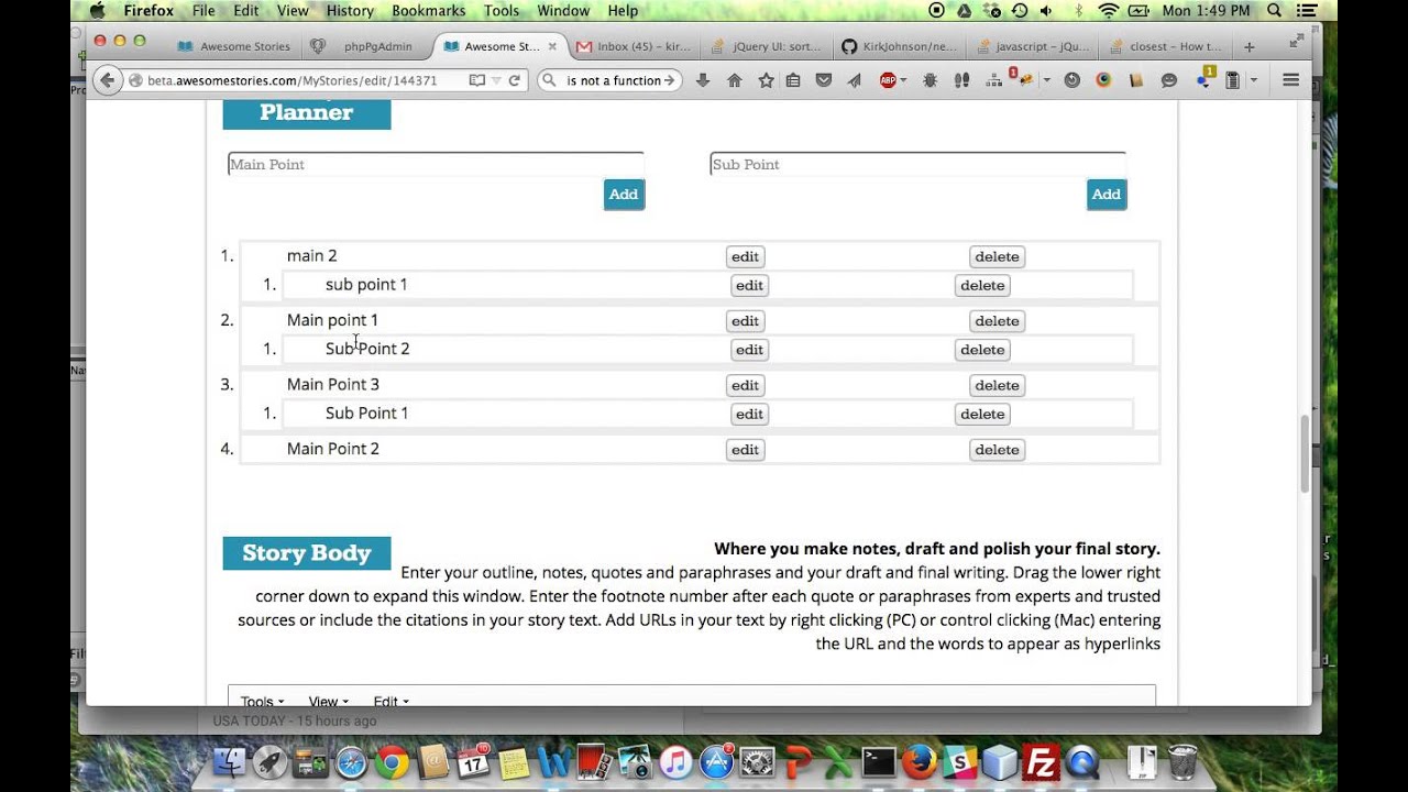 story planner functionality