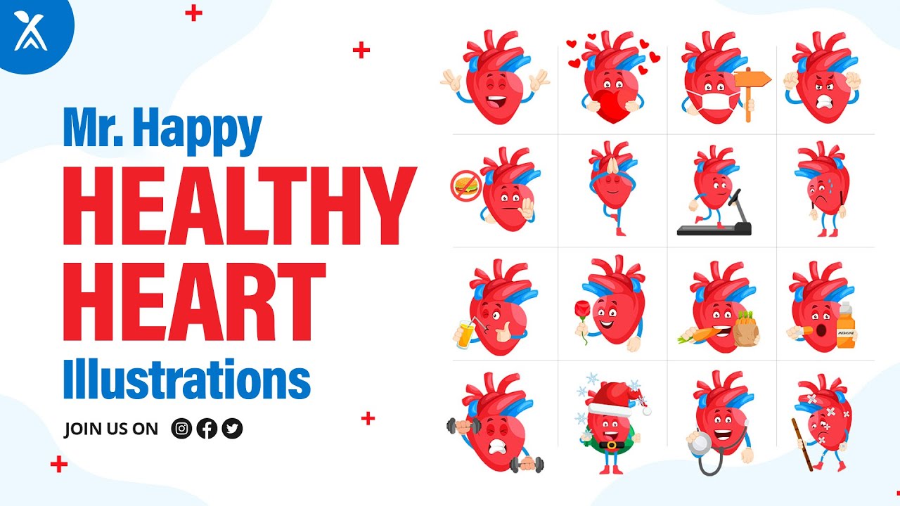 Creative Hatti - Mr. Happy ~ The Healthy Heart  - Vector Characters - Indian Illustration