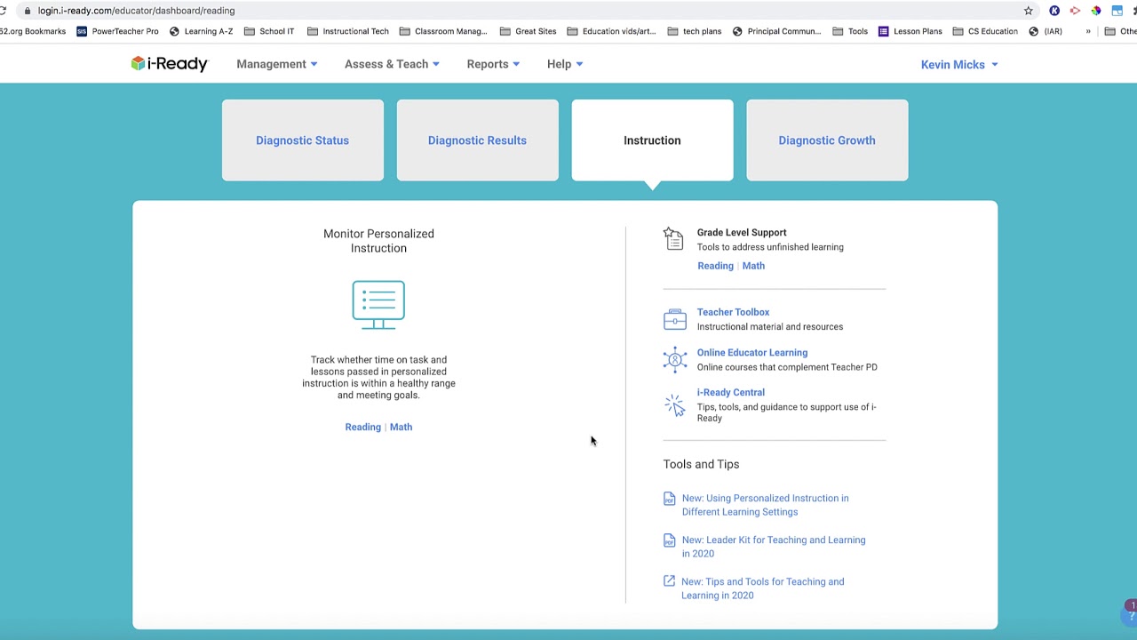 Accessing iReady Teacher Toolbox