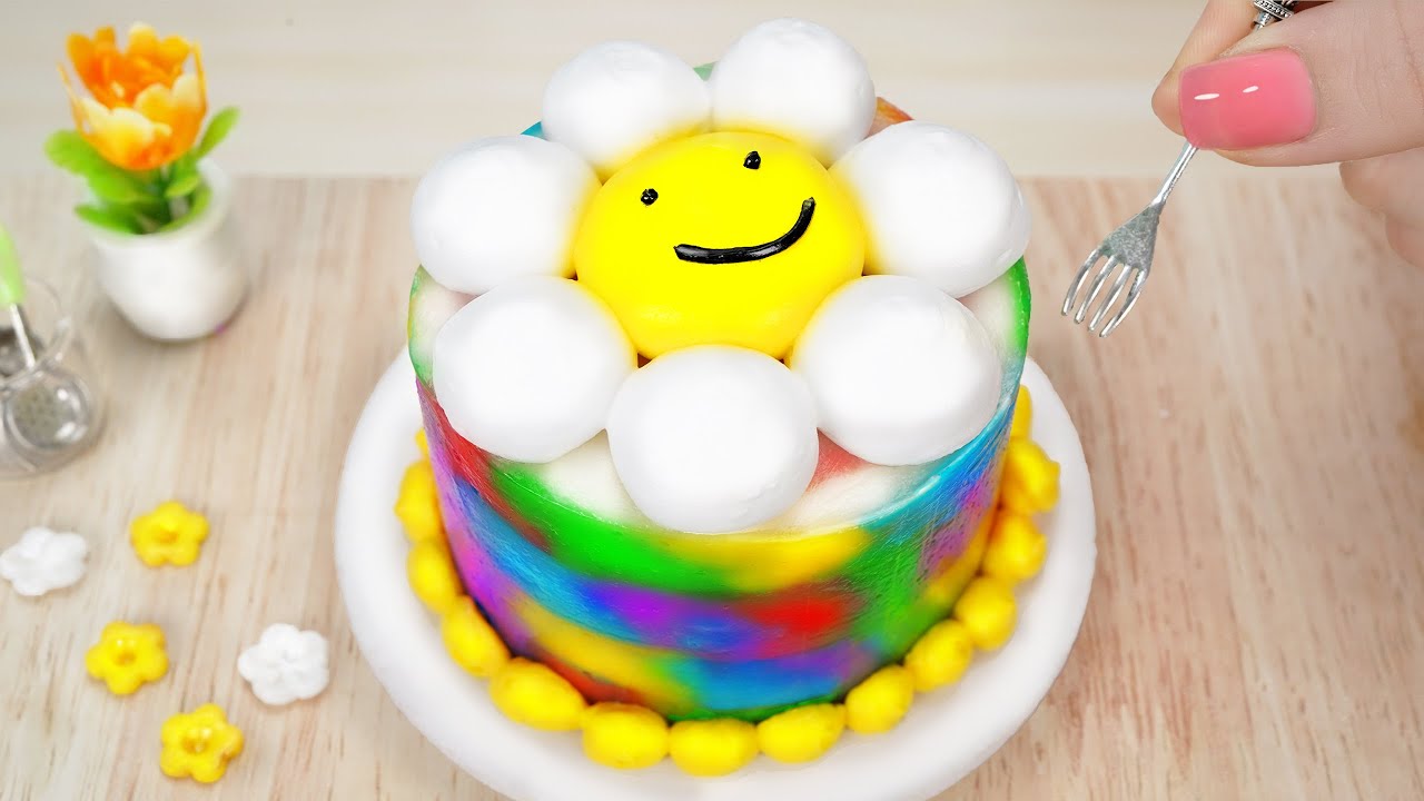 🌺 Beautiful Miniature Daisy Flower Cake Decorating | Yummy Rainbow Buttercream Ideas Cake