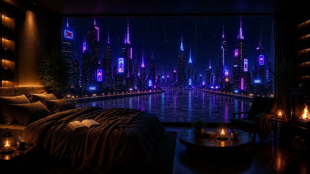 Neon Harbor [Rain City Lounge] Cyberpunk Ambient for Sleep & Focus (2 Hours) 4K