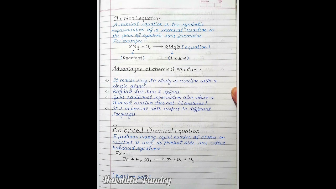 Chemical Reactions And Equations | Handwritten Notes Free Pdf 👇 | Class 10 | Harshita_Pandey | Ch-1