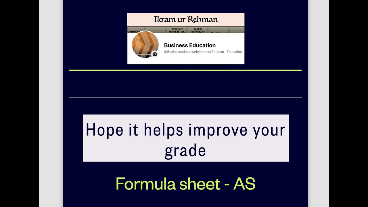 Business AS Formula sheet