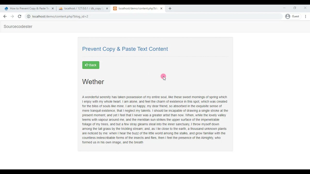 How to Prevent Copy and Paste Text Content in PHP Tutorial Demo