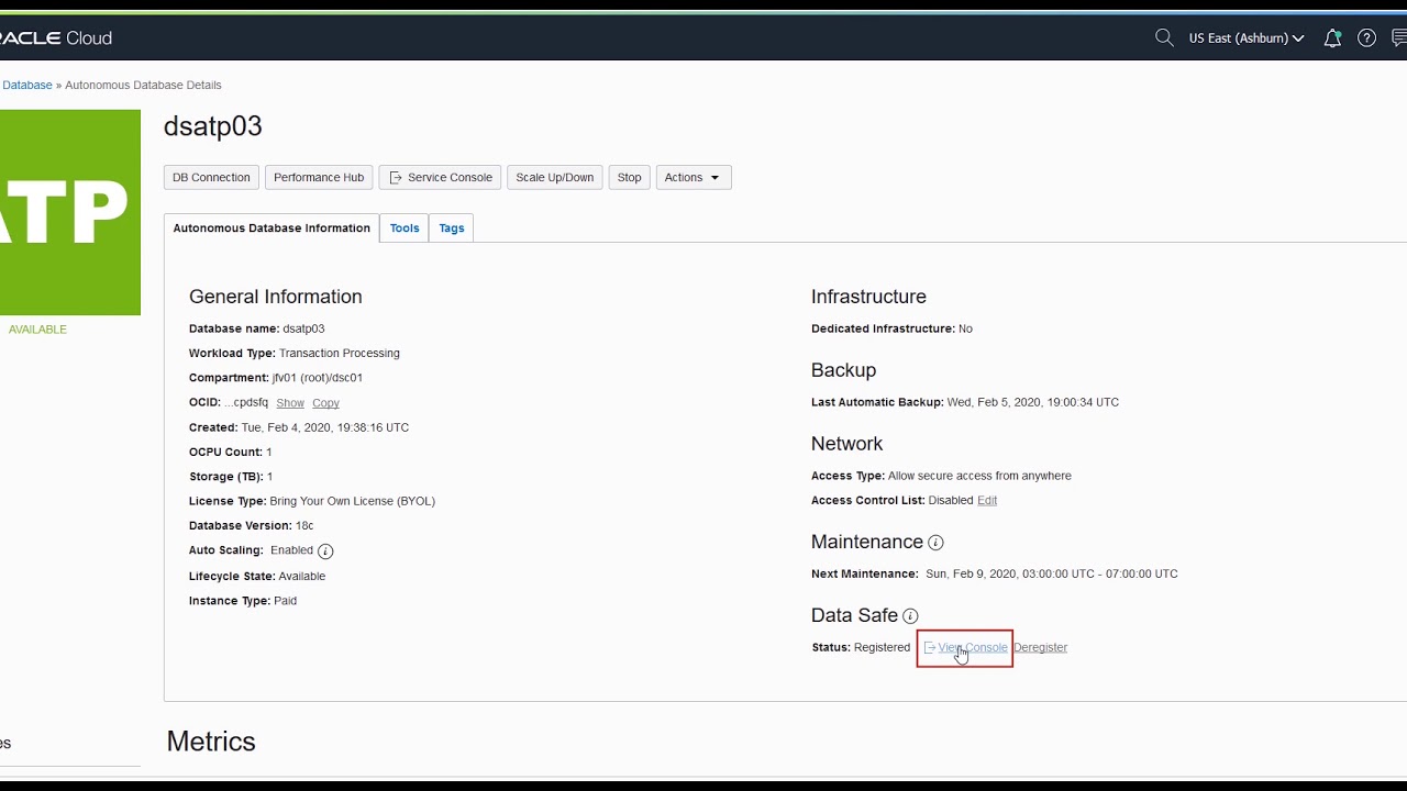 Register an ATP Database in Oracle Data Safe