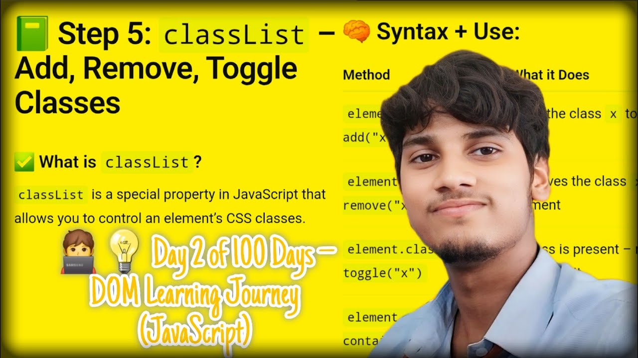 Day 2: Master classList in JavaScript | Add, Remove, Toggle CSS Classes Easily!