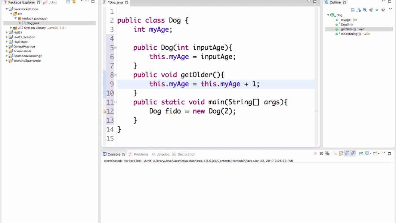 Back-pocket code: Basic Java class