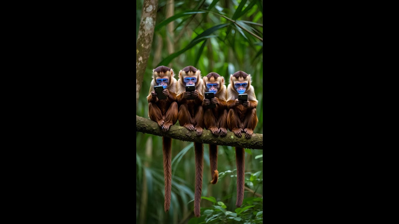 When monkeys discover TikTok… 🐒📱😂 Would YOU survive this jungle scroll?!