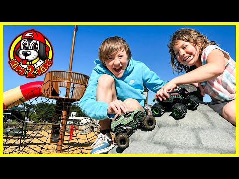 MONSTER TRUCKS PLAY AT THE PARK 🛝 Caleb & Isabel's FLOOR IS LAVA Adventure (Monterey Bay Aquarium)