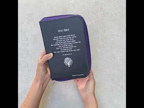 Personalised Zipped Leather Bible Cover with Tree Icon and Verse