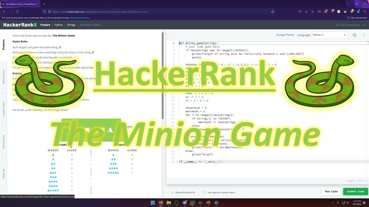 HackerRank (Python): The Minion Game