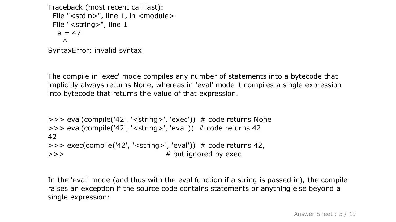 PYTHON : What's the difference between eval, exec, and compile?
