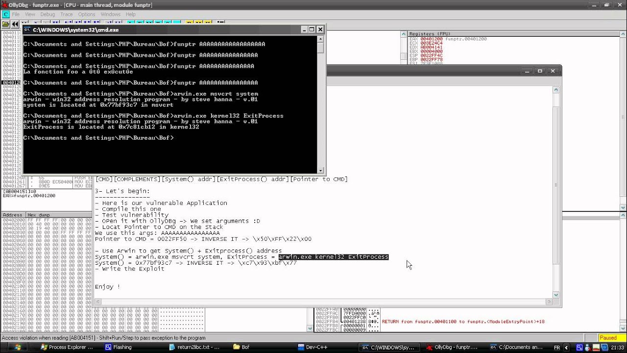RET2LIBC Stack Overflow WINDOWS XP