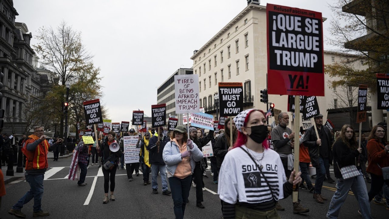 Anti-Trump protesters gather at the White House