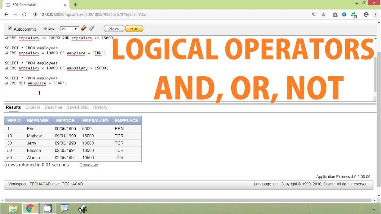 Oracle Tutorial - Logical Operator | AND OR NOT Operators