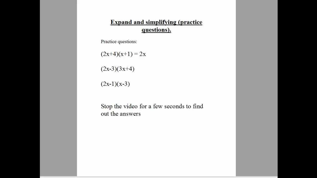 expand and simplifying brackets(practice questions)